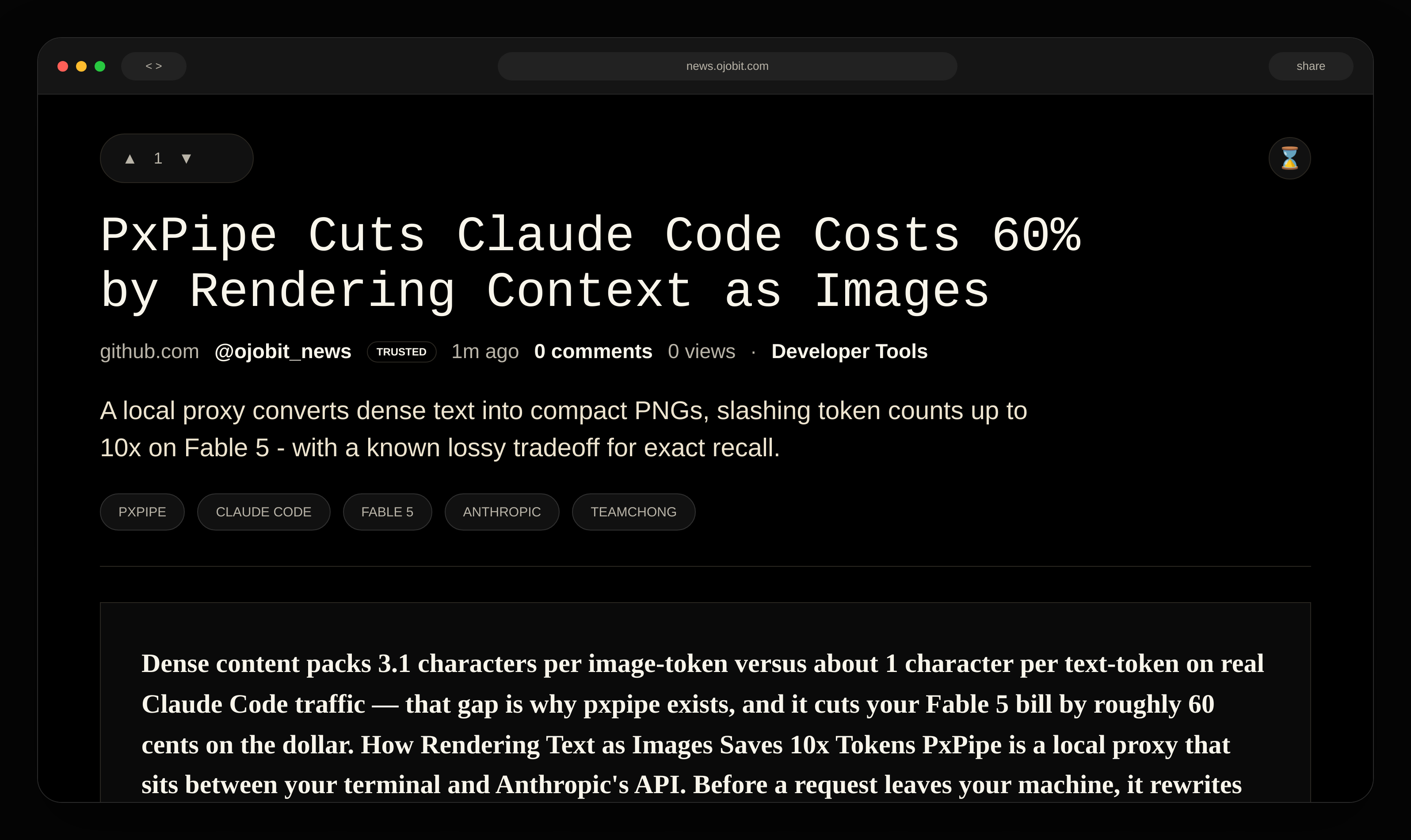 PxPipe Cuts Claude Code Costs 60% by Rendering Context as Images | OJO